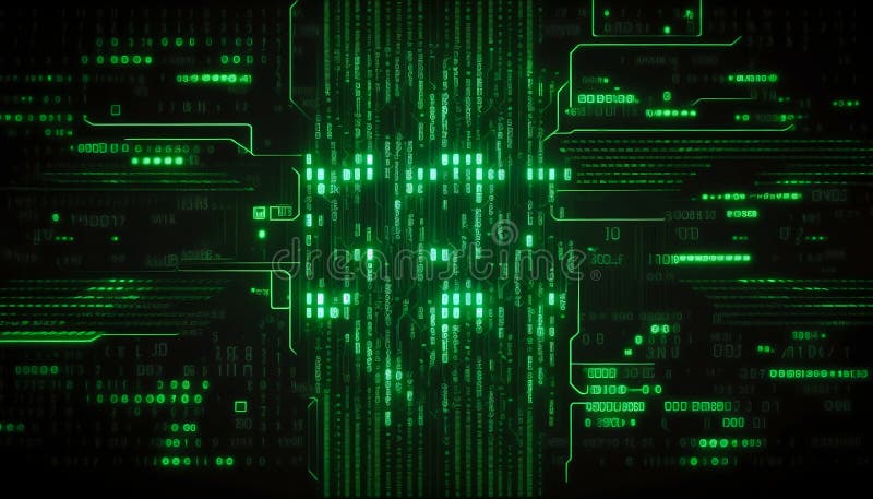 Digital Map with Matrix Code and Circuit Board Stock Illustration ...