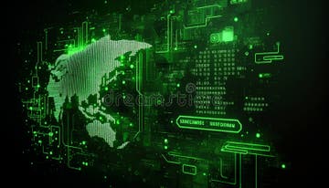 Digital Map with Matrix Code and Circuit Board Stock Illustration ...