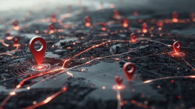 Digital Map with Multiple Location Markers and Interconnected Paths ...