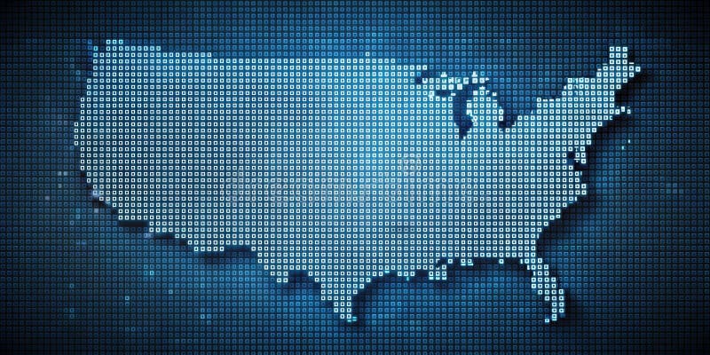 Digital Map of a Nation, Illuminated by a Grid of Lights Representing ...