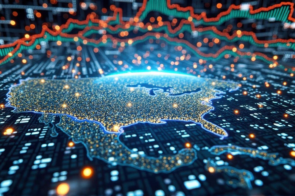 Digital Map of North America with Data Visualization and Economic Trend ...