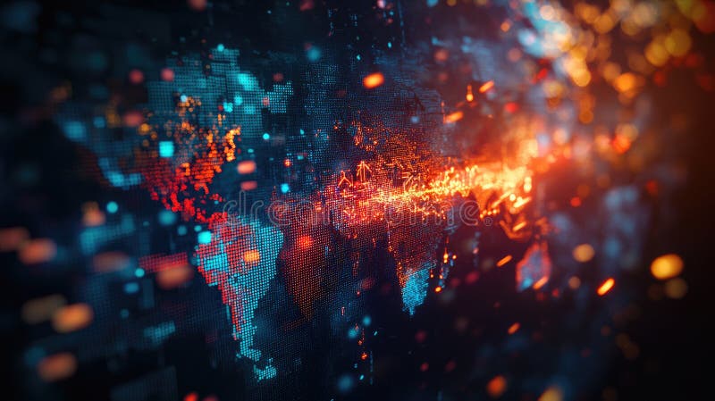 Digital Map with Orange Illuminated City Data Stock Photo - Image of ...