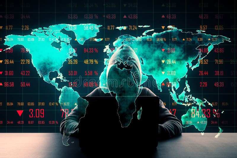 Digital Map Overlay with Hacker Working on Laptop Stock Photo - Image ...