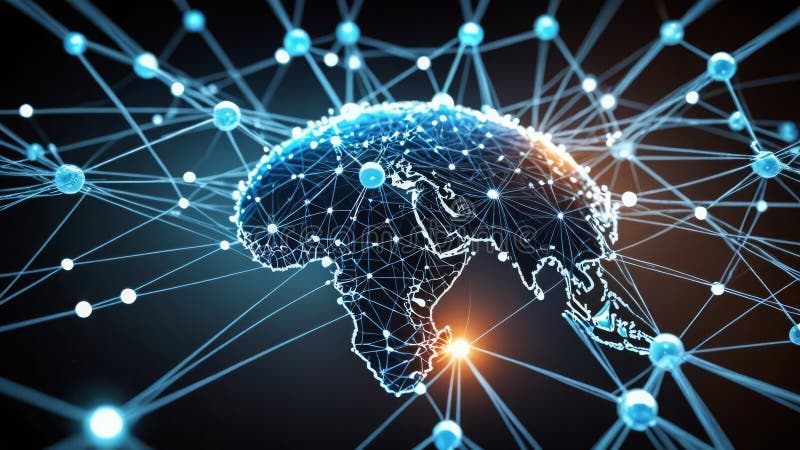 Digital Map Overlaying a Globe with Interconnected Nodes and Lines ...