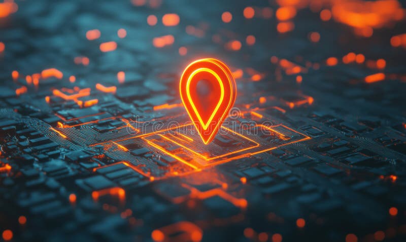 Digital Map Pin Glowing on Circuit Board, Technology Concept ...