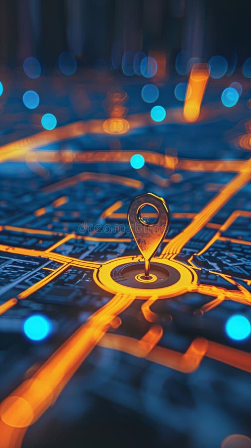 Digital Map with Pinpoint Location Marking Two Destinations Stock Photo ...