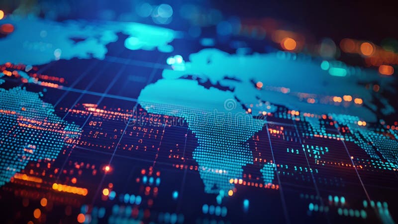 Digital Map of Planet Earth with Electronic Lights Global Communication ...