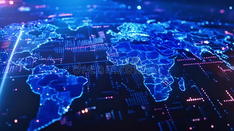 Digital Map of Planet Earth with Electronic Lights Global Communication ...