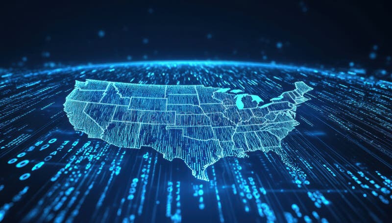 Digital Map Representation of the United States with Data Streams Stock ...