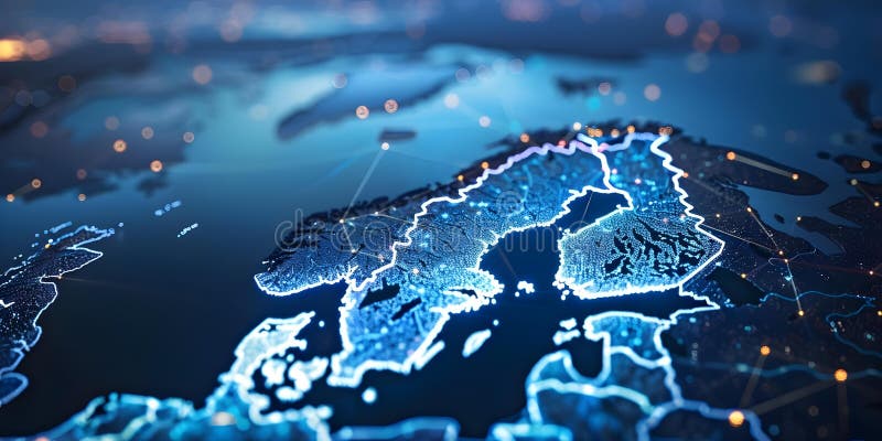 Digital Map of Scandinavia Representing Global Network Data Transfer ...