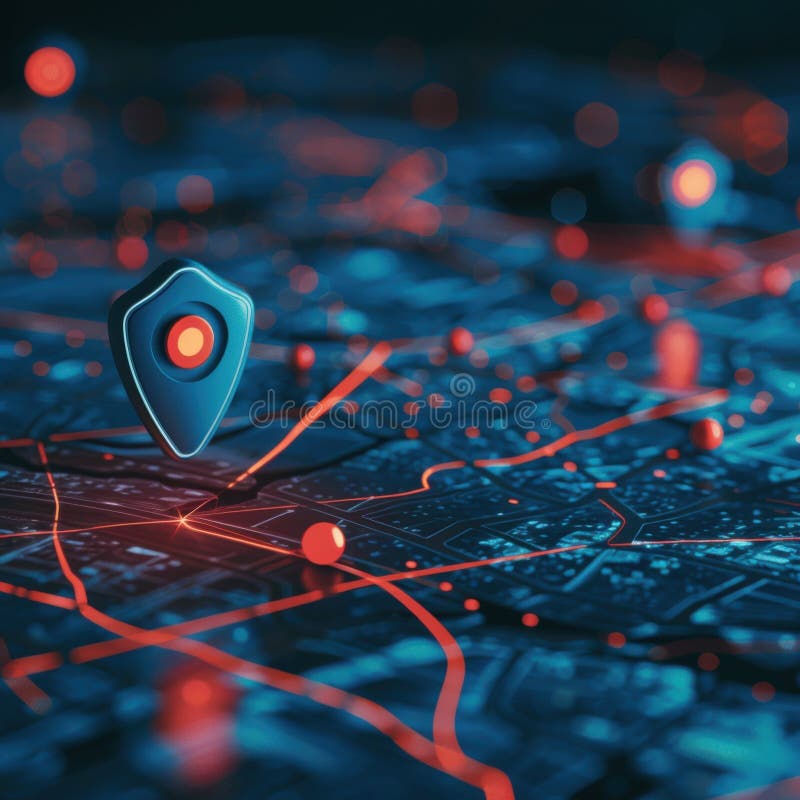 Digital Map Showing Location with Two Icons Representing Artificial ...