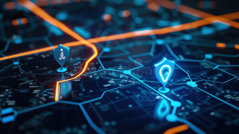 Digital Map Showing Location with Two Icons Representing Artificial ...