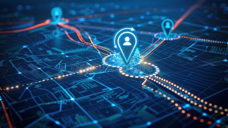 Digital Map Showing Location with Two Icons Representing Artificial Intelligence Technology in ...