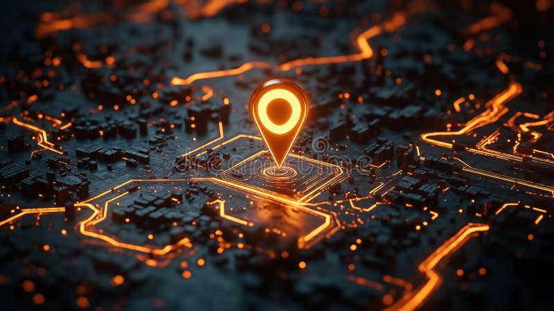 Digital Map Shows Glowing Location Pin on City Tech Map. Navigation ...