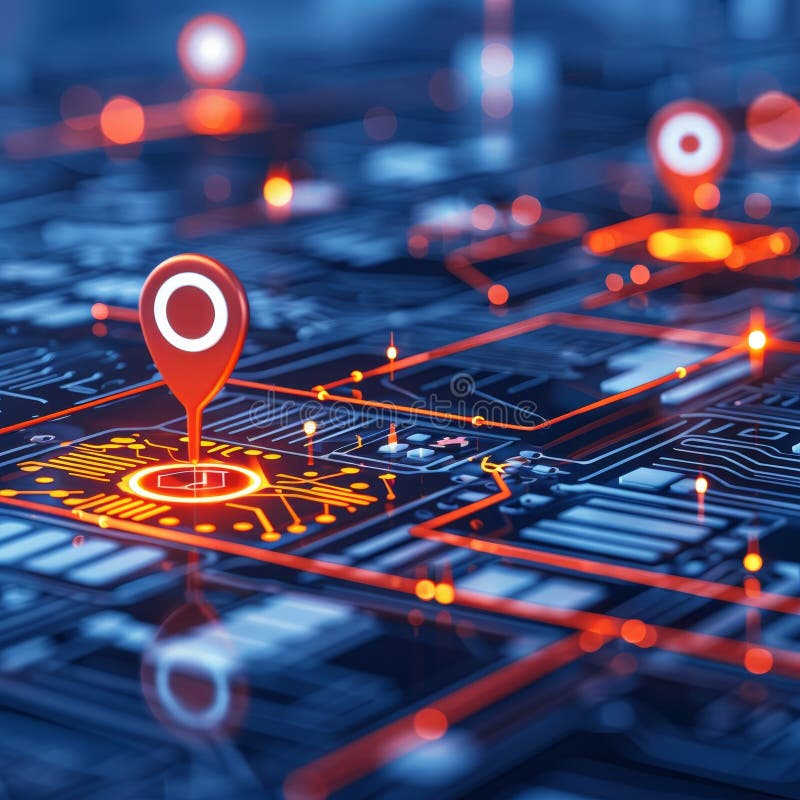 Digital Map with Two Ai Technology Pins Innovating Delivery Services ...