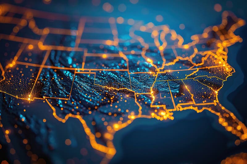 Digital Map of United States of America. Network and Connectivity, Data ...