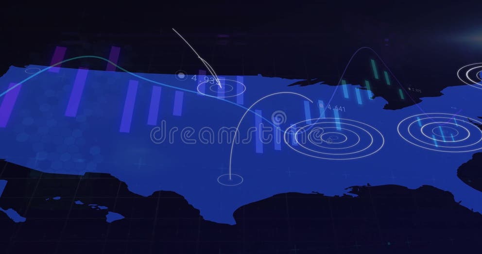 Digital Map of United States Displaying Data Analytics and Network ...