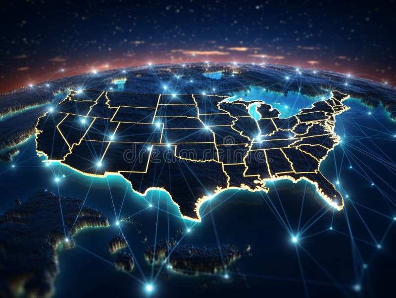 Digital Map of USA, Concept of North America Global Network and ...