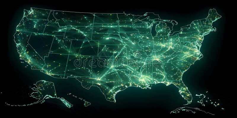 A Digital Map of the USA Showing Global Network Connectivity and Data ...