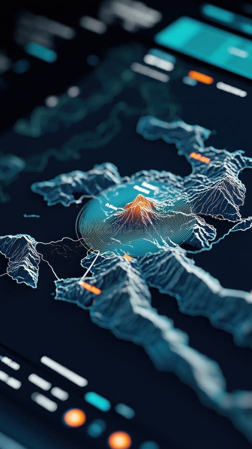 Digital Map Visualizing Earthquake Epicenter with Detailed Topography ...