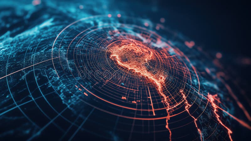 Digital Map Visualizing Earthquake Epicenters with Vibrant Colors Stock ...