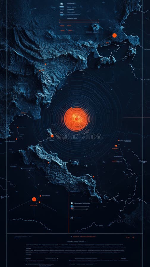 Digital Map Visualizing Earthquakes Epicenter with Detailed Data Stock Illustration ...