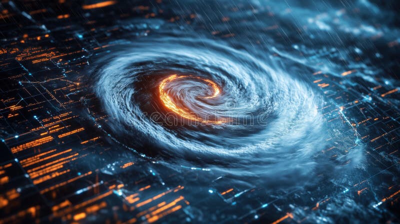 Digital Map Visualizing Hurricanes Path with Swirling Clouds and Data ...