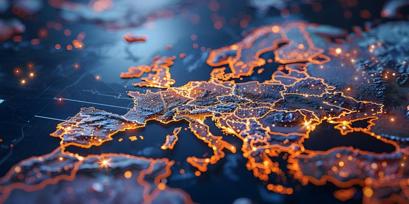 A Digital Map of Western Europe Symbolizing a Global Network Concept ...