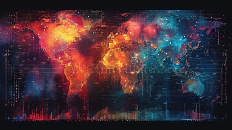 A Digital Map of the World Covered in a Grid of Data Points Each ...