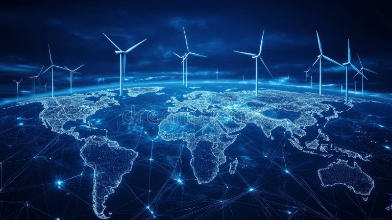 A Digital Map of the World Displaying Renewable Energy Sources ...