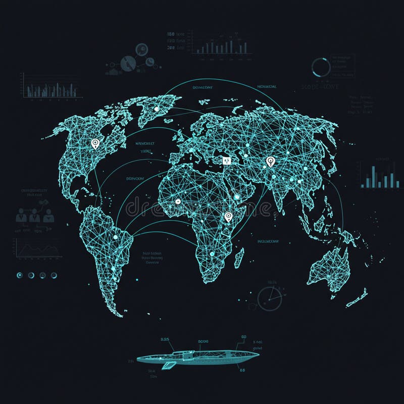 Digital Map of the World Features a Network of Interconnected Nodes in ...