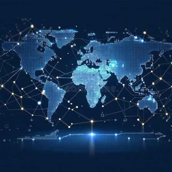 Digital Map of the World with Glowing Connections Representing Global ...