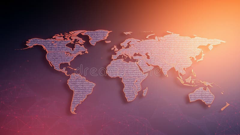 A Digital Map of the World with Glowing Numbers Stock Illustration ...