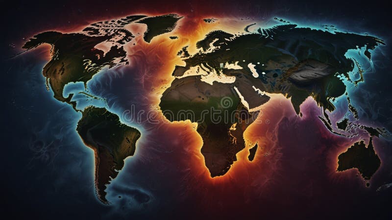 Digital Map of the World with Hot Zones Representing Climate Change ...