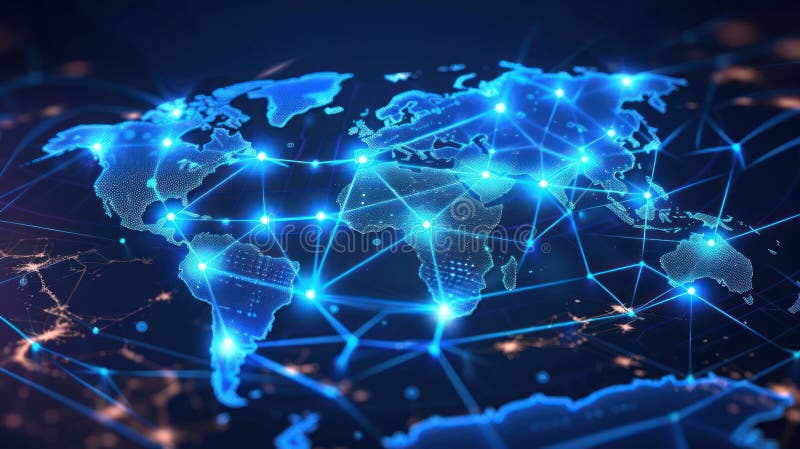 A Digital Map of the World with Interconnected Nodes Representing ...