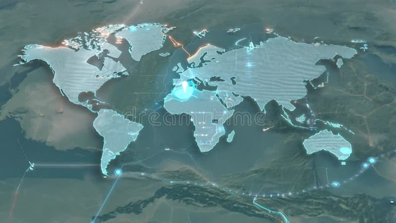 A Digital Map of the World with Lines Connecting Different Locations. a ...