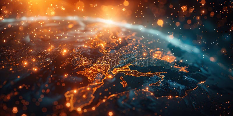 Digital Map of the World. Network and Connectivity, Data Transfer and ...