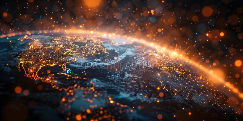 Digital Map of the World. Network and Connectivity, Data Transfer and ...