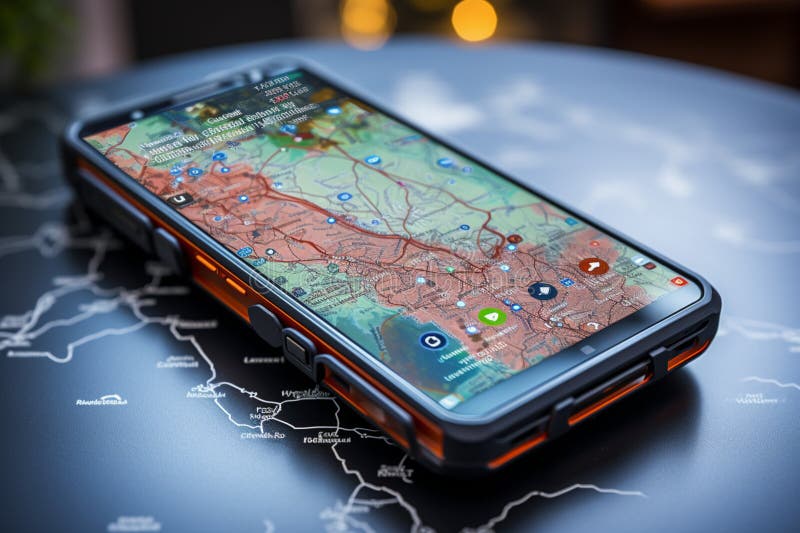 Digital Mapping Tool, Smartphone Displays GPS Navigator on Dynamic Map ...
