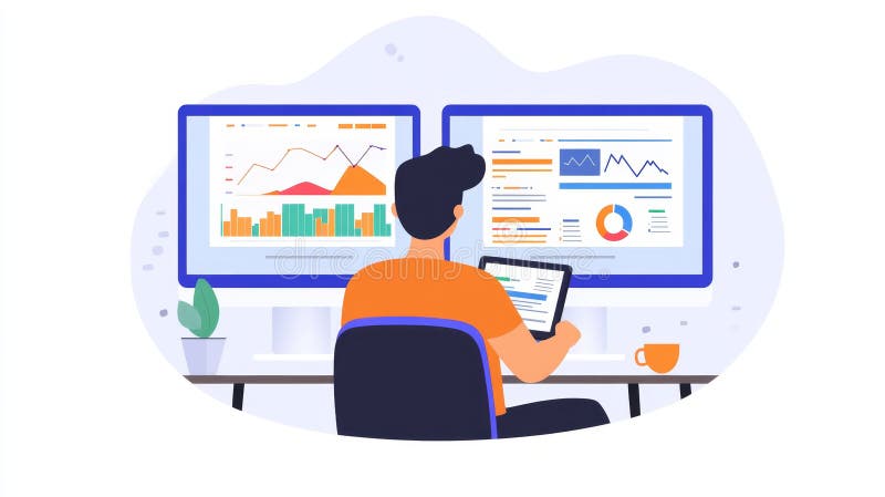 Digital Marketer Analyzing Website Traffic with Modern Technology Stock ...