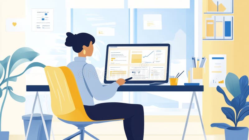 Digital Marketer Auditing Content in a Modern Workspace Stock Image ...