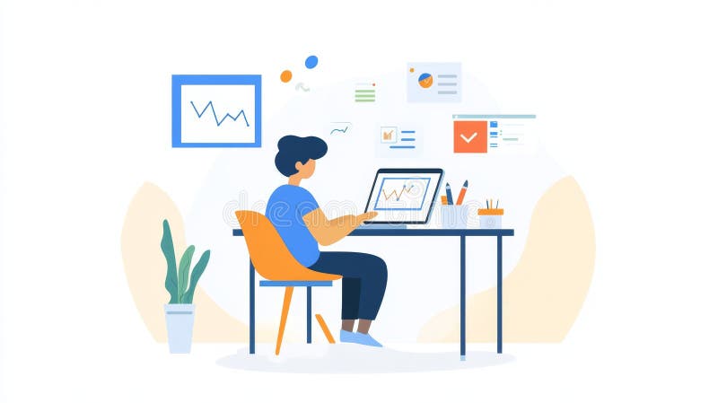 Digital Marketer Conducting Content Audit at Desk with Laptop Stock ...