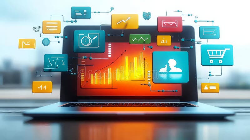 Digital Marketing Analytics on a Laptop Screen with Vibrant Graphics ...