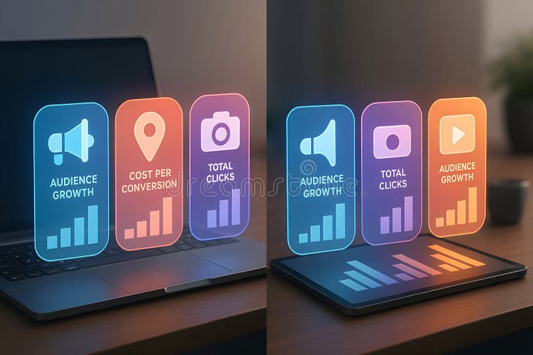 Digital Marketing Analytics Visualization on Laptop and Tablet Devices ...