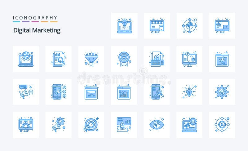25 Digital Marketing Blue Icon Pack Stock Vector - Illustration of ...
