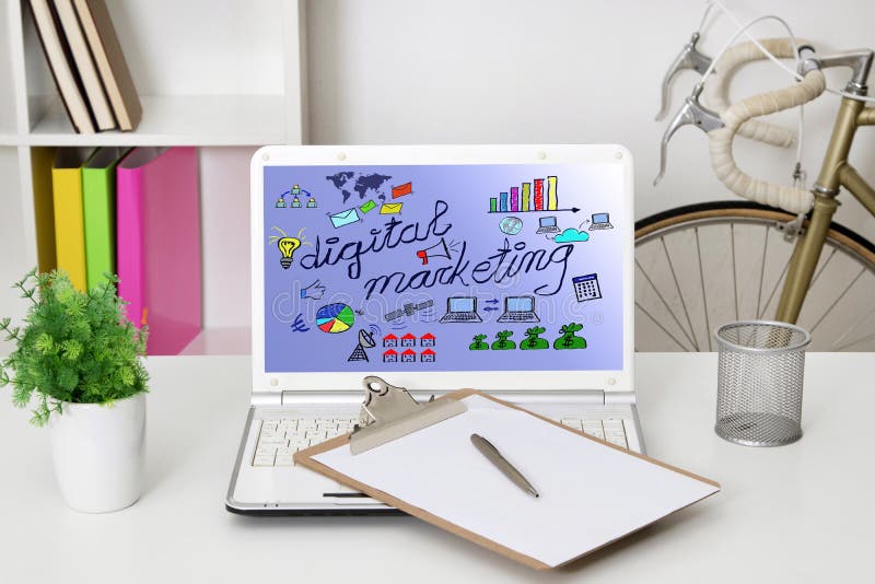 Digital marketing computer stock image. Image of desktop - 85804467