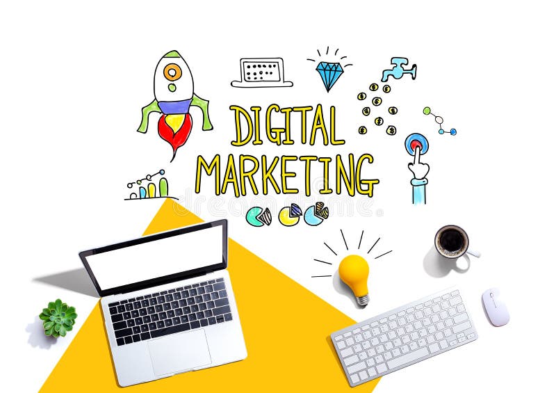 Digital Marketing with Computers and a Lightbulb Stock Image - Image of ...
