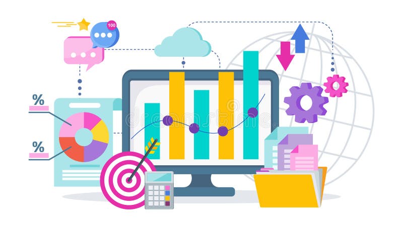 Digital Marketing Concept Banner. Computer and Documents. Stock Vector ...