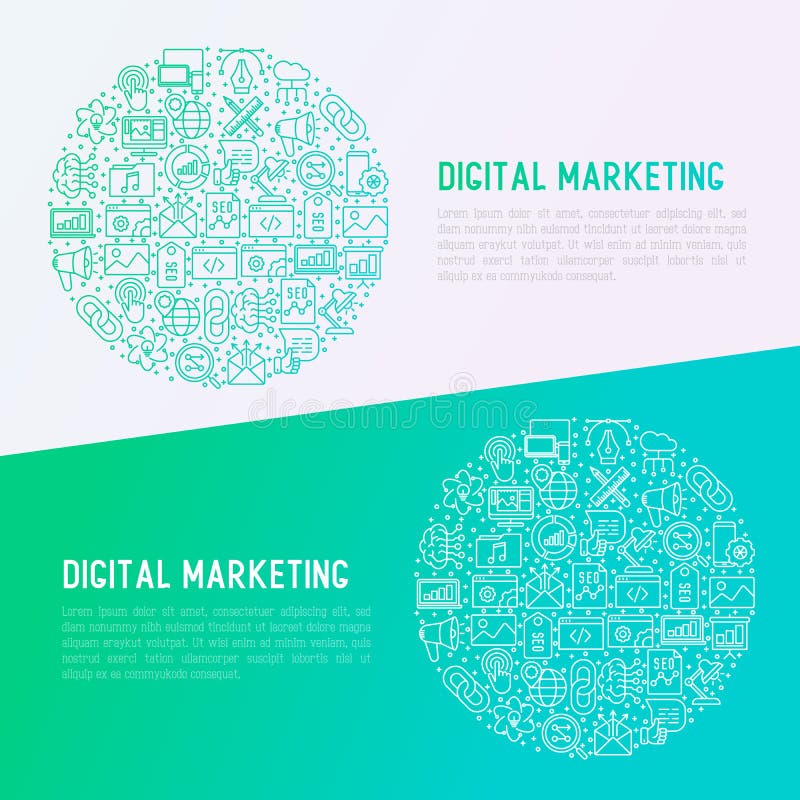 Digital Marketing Concept in Circle Stock Vector - Illustration of icon ...