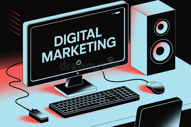 Digital Marketing Concept with Computer, Keyboard and Mouse Stock ...